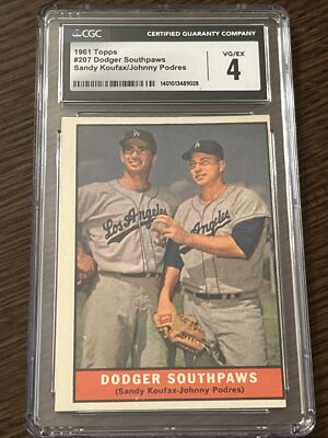 1961 TOPPS DODGER SOUTHPAWS SANDY KOUFAX JOHNNY PODRES CGC 4 RAZOR ...
