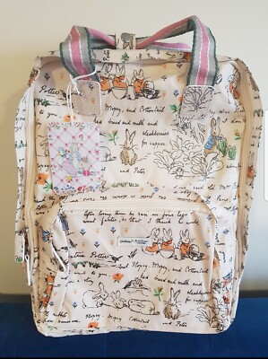 Cath Kidston WATER PROOF backpack CREAM PETER RABBIT Inner laptop ...