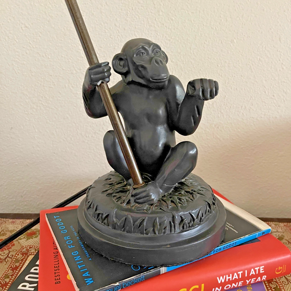 Whimsical Monkey Lamp Holding Light Bulb – Black Resin Jungle Safari ...
