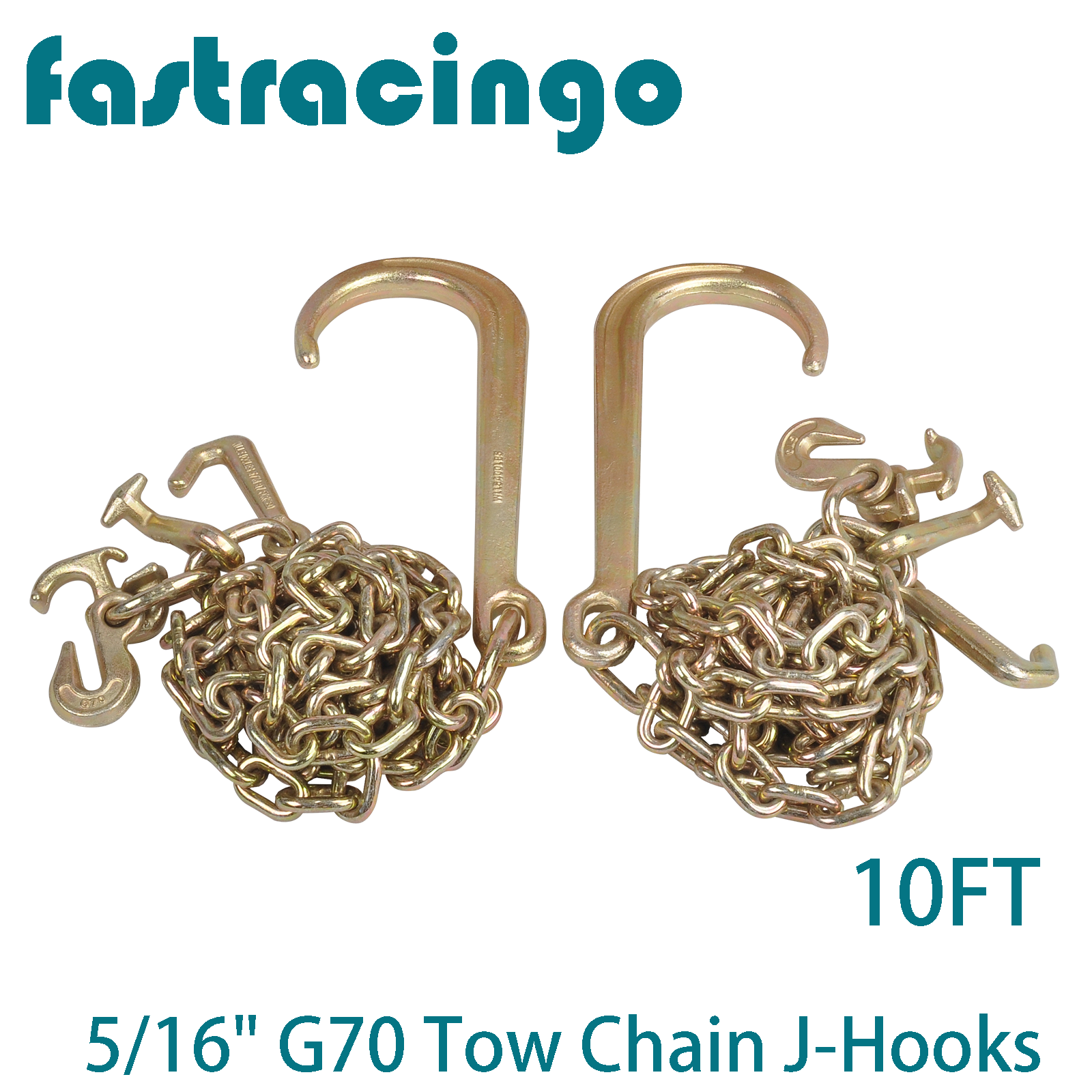 Tow Chain J-Hooks V-Chain Flatbed Truck Rollback Wrecker Carrier 5/16 ...