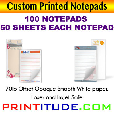 CUSTOM PRINT NOTEPADS 8.5X11 (100 PADS-50 SHEETS) 70LB Opaque Print ...