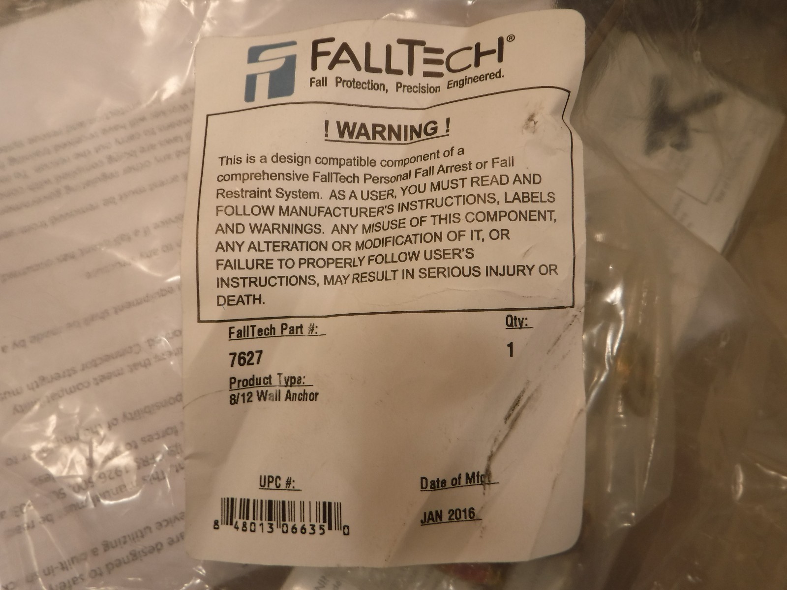 FALLTECH 7627 Permanent Vertical Steel 8/12 Wall Anchor Stainless Steel ...