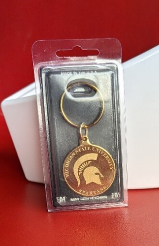 Michigan State Keychain College University GOLD Tone Mint COIN Spartans ...