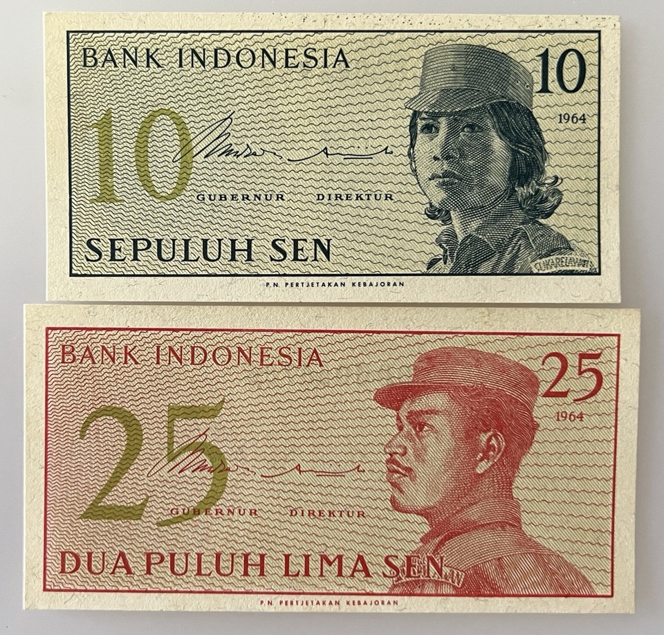 1964 Indonesia 1, 5, 10, 25 Sen Banknote World Paper Money UNC Currency ...