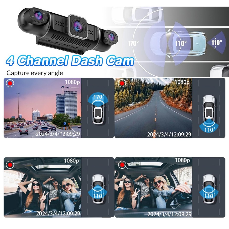 4K 3"IN Dash Cam Car Front Rear Left Right Four Dash Camera Night ...