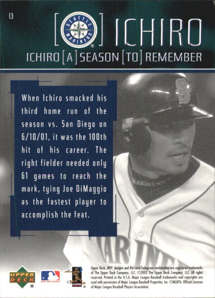 2002 Upper Deck MVP Ichiro A Season to Remember #I3 Ichiro Suzuki - NM ...