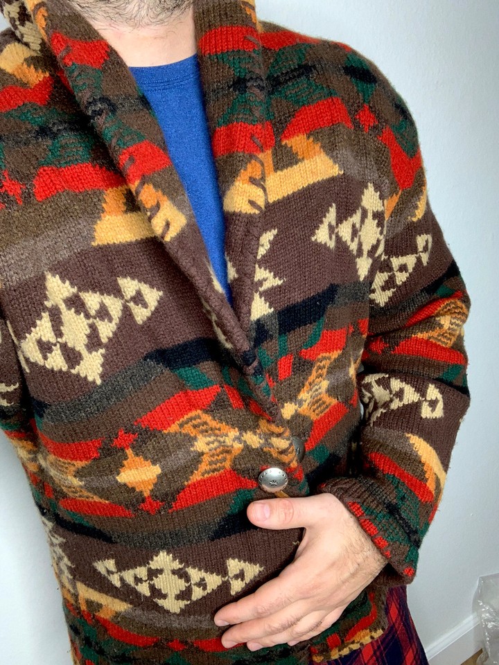 Ralph Lauren Brown Southwestern Sweater Cardigan Native Coat Aztec ...