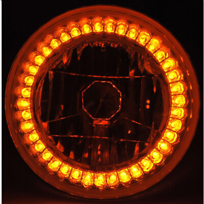 7" Halogen Motorcycle Amber LED Halo Ring H4 Light Bulb Headlight For ...