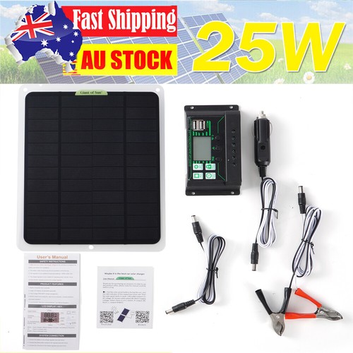 25W Solar Panel Trickle Charger 12V Battery Power Charger +100A ...