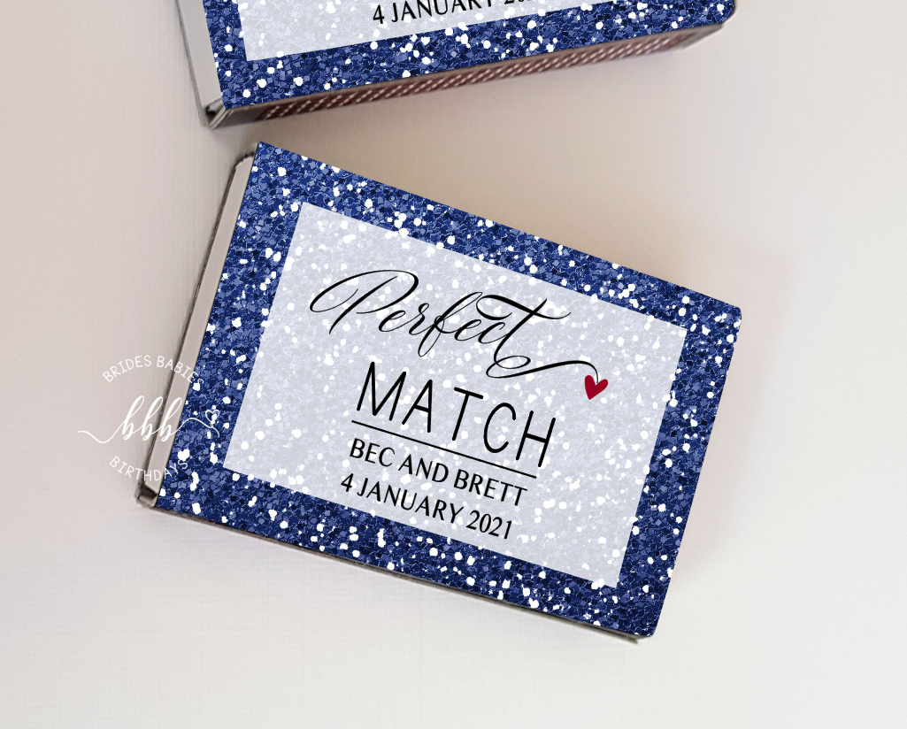 10 Glitter Matchbox cover Wedding personalised labels perfect match ...