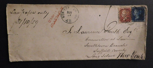 1859 Great Britain Cover London England to Long Island NY USA Red Wax ...