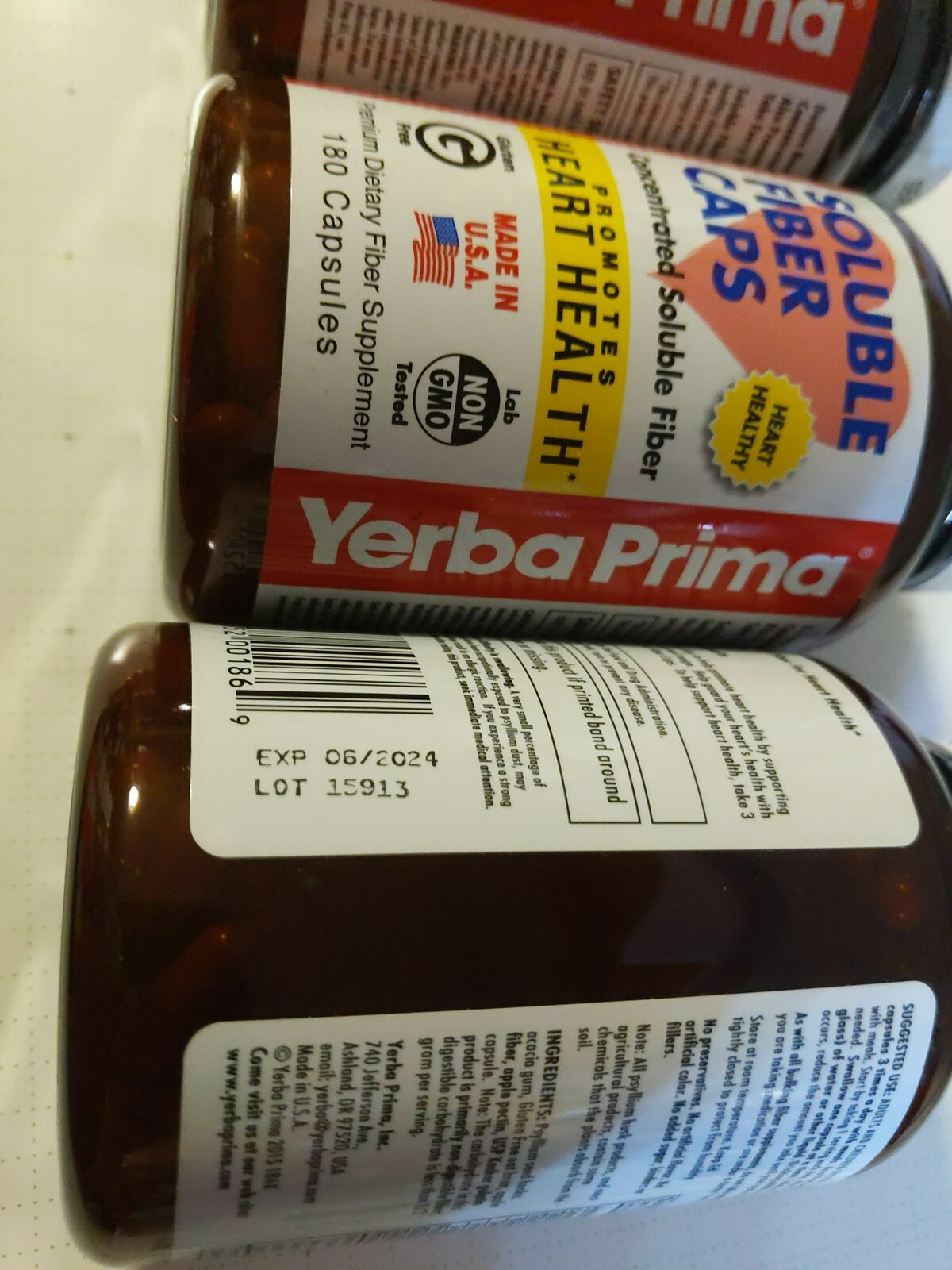 3 Pk Yerba Prima Soluble Fiber Caps - 625 Mg - 180 Caps/ea Ex 06/24#L4 ...