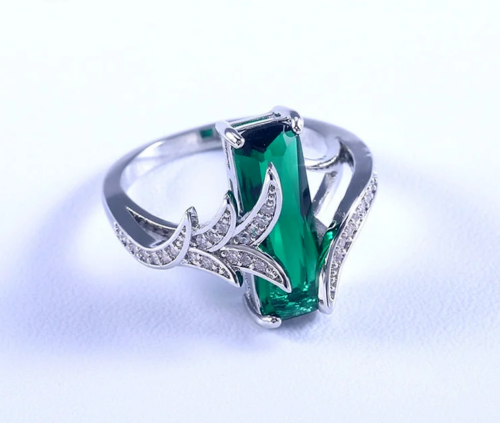 Dazzling Fancy Rectangle Shape Green Lab Created Emerald Leaf Design ...