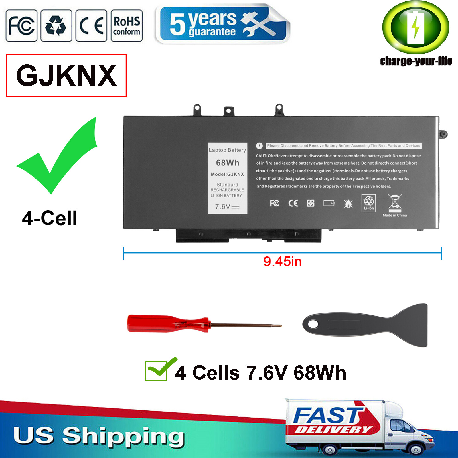 GJKNX Battery for Dell Latitude 5480 5490 5580 5590 Precision 3520 3530 ...