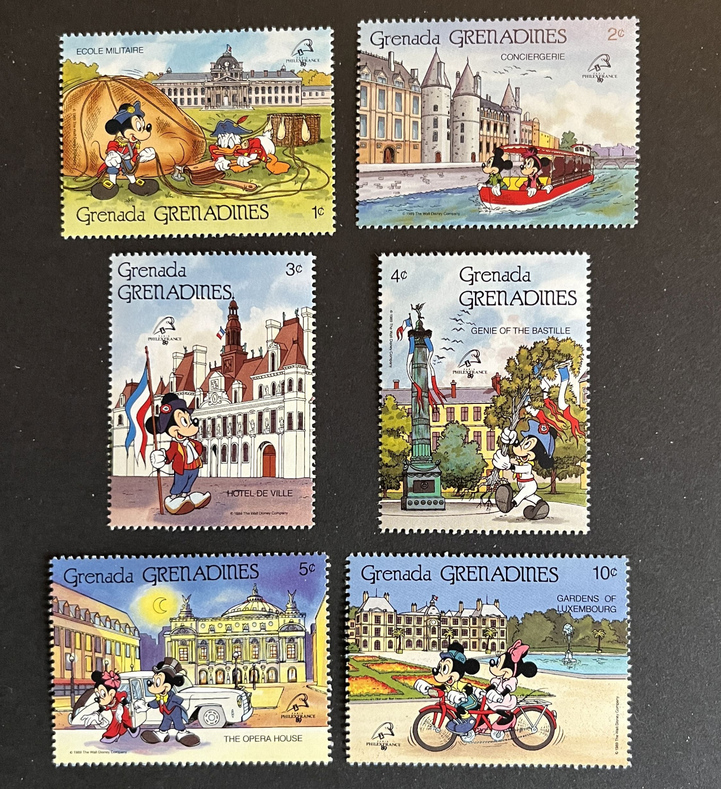 Disney Mickey Minnie Donald France 6 stamps mnh 1989 Grenada Grenadines ...