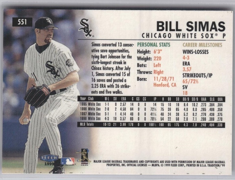 1999 Fleer Tradition Baseball Card #551 Bill Simas | eBay