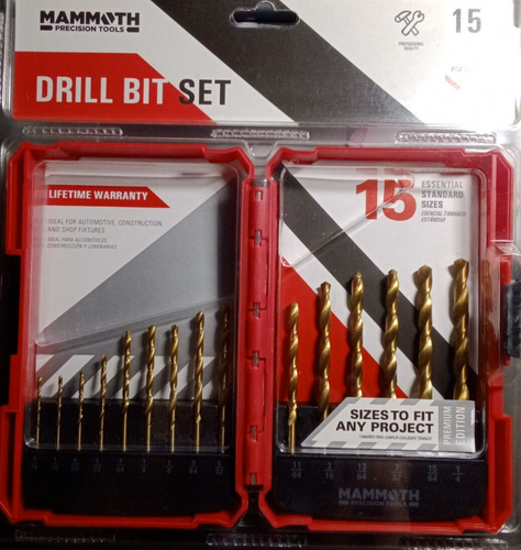 MAMMOTH Precision Tools 15 PC Premium Drill Bit Set + Case Titanium NEW ...