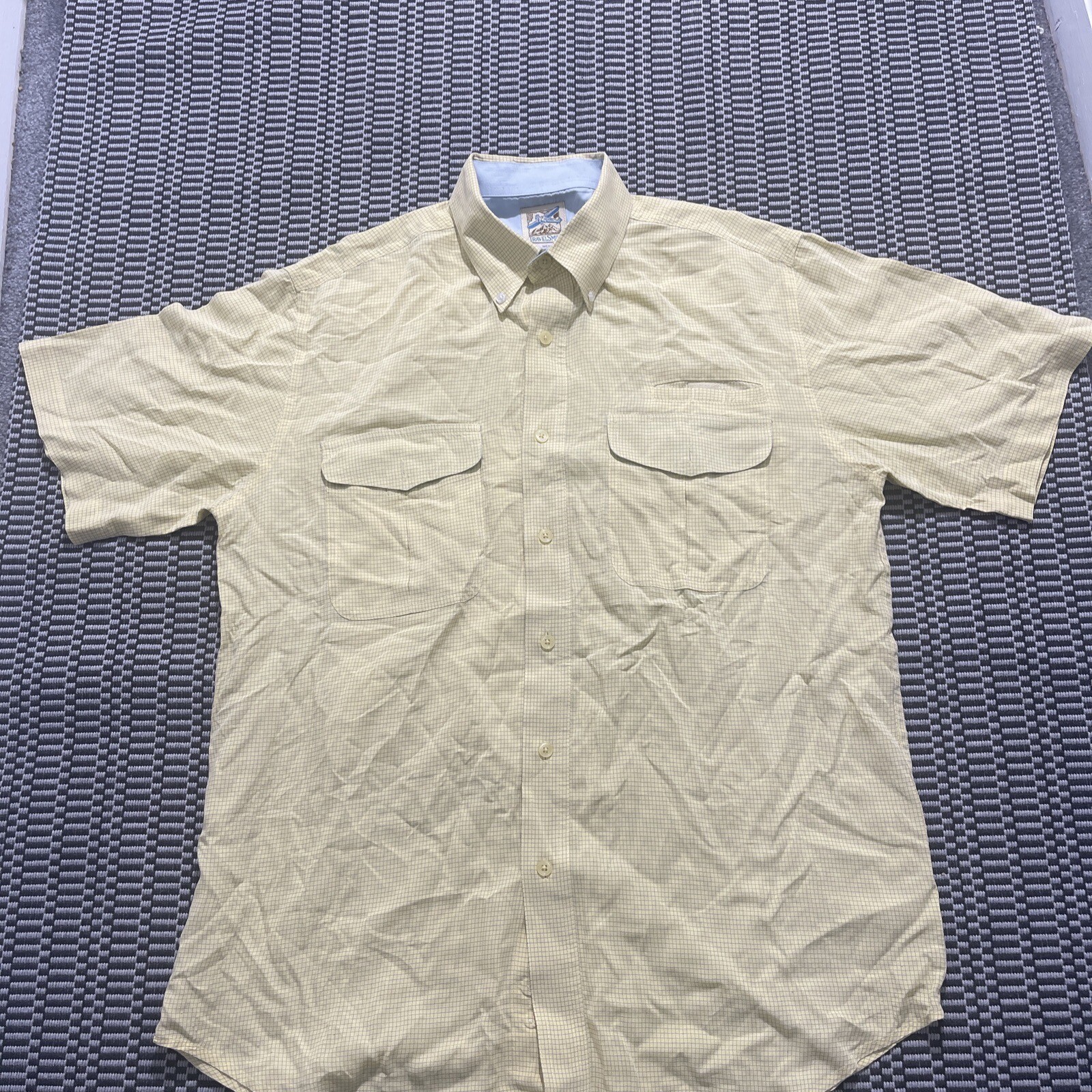 Travel Smith casual 2 button shirt men medium polyester blend yellow | eBay