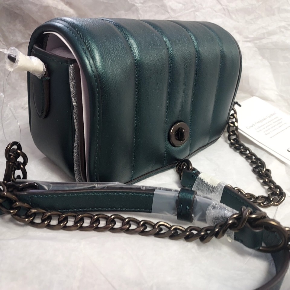 Coach Dinky 18 With Quilted Metallic Green Crossbody Removable Strap ...