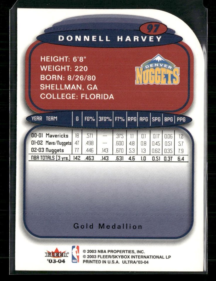 2003-04 Ultra #97 Donnell Harvey Gold Medallion | eBay