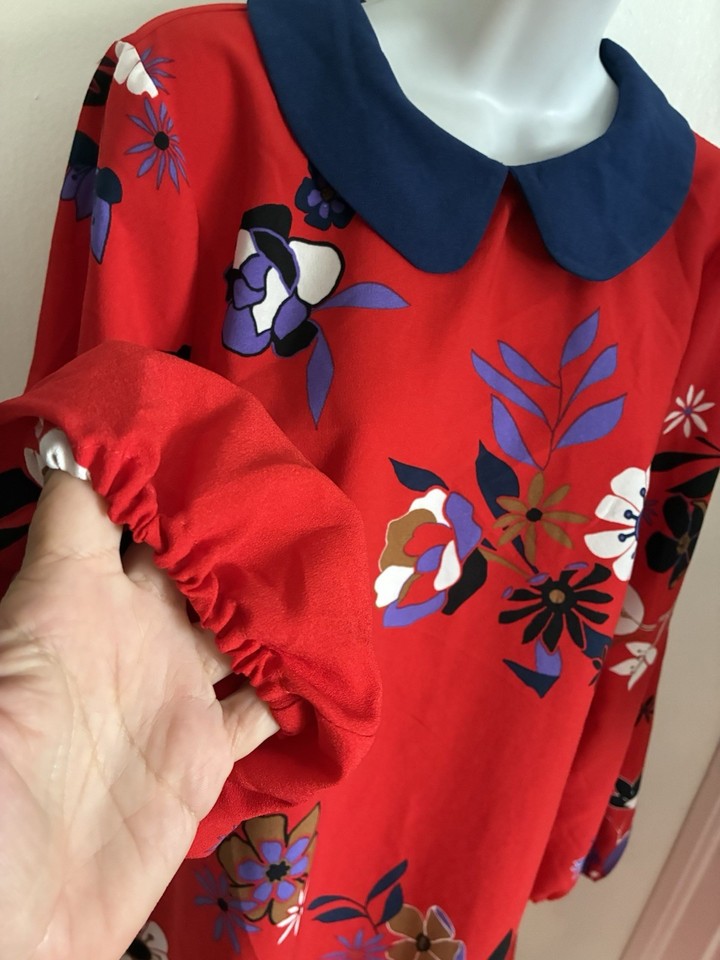 Modcloth Red VTG 60s MOD Peter Pan Collar Floral Preppy Retro Mini ...