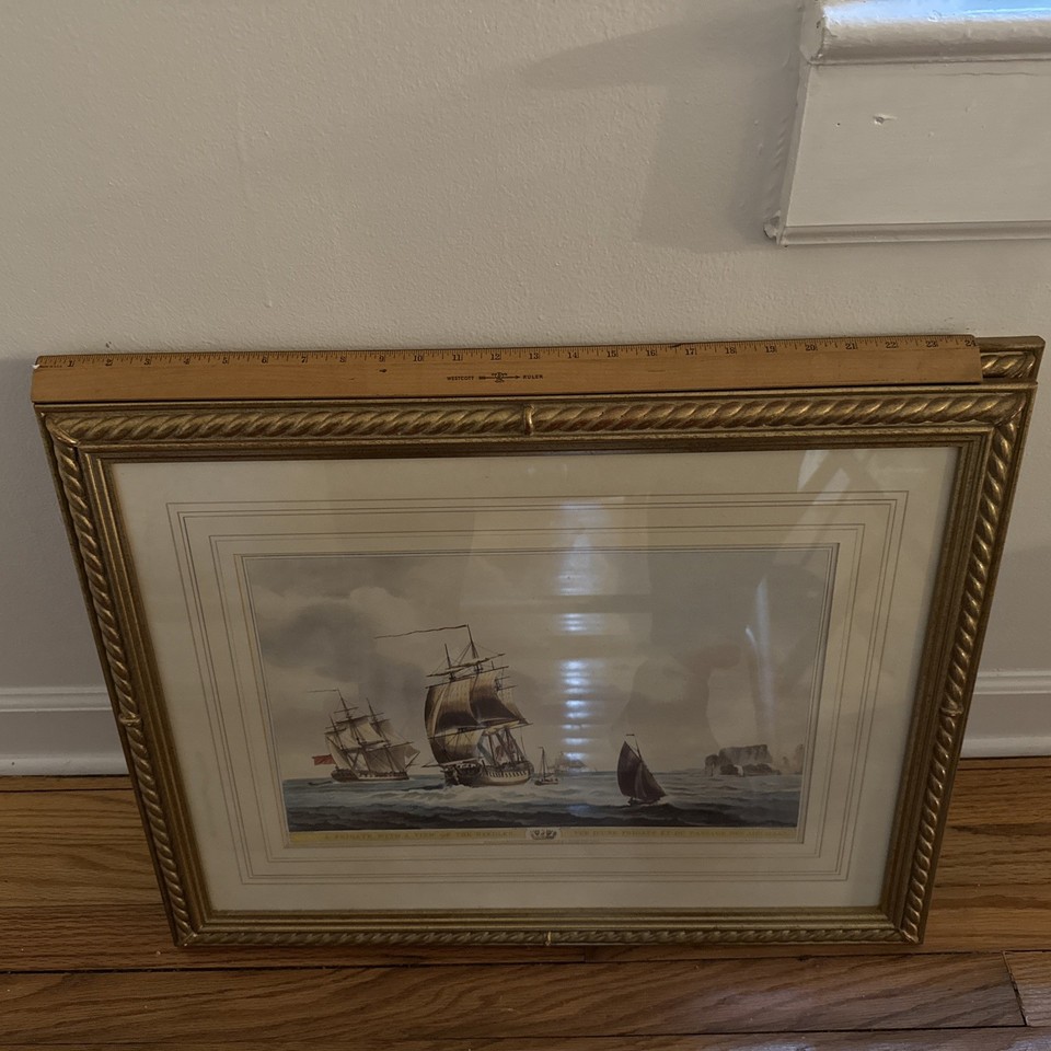 Framed Etching Tall Ships Schooner Bean Cod w/ View Sailing Clipper ...