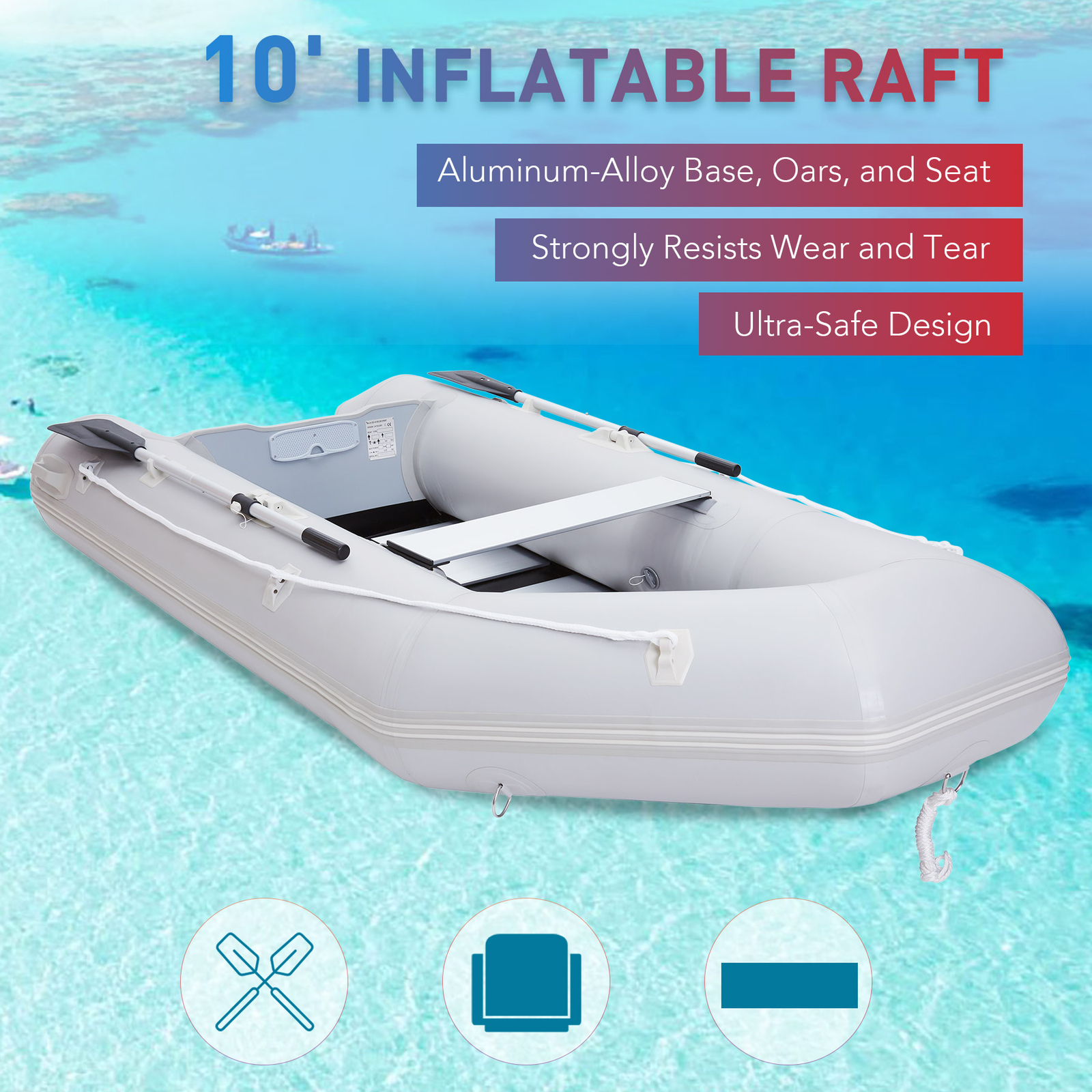 10ft Inflatable Boat w/pump Raft Fishing Dinghy Tender Pontoon Rescue ...