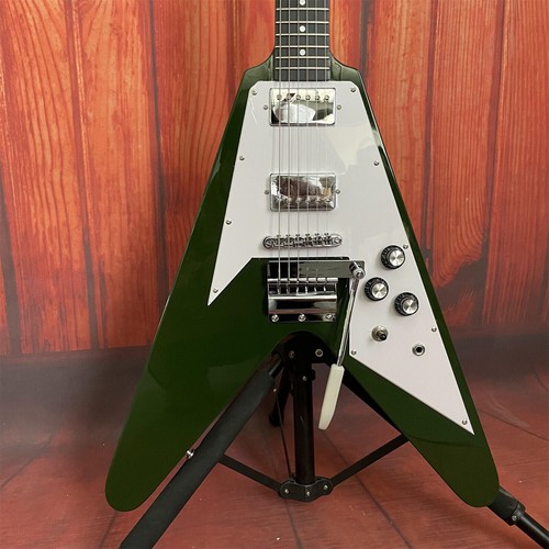 Army Green Fly V Solid Body Electric Guitar Mahogany Neck&Body Gloss ...