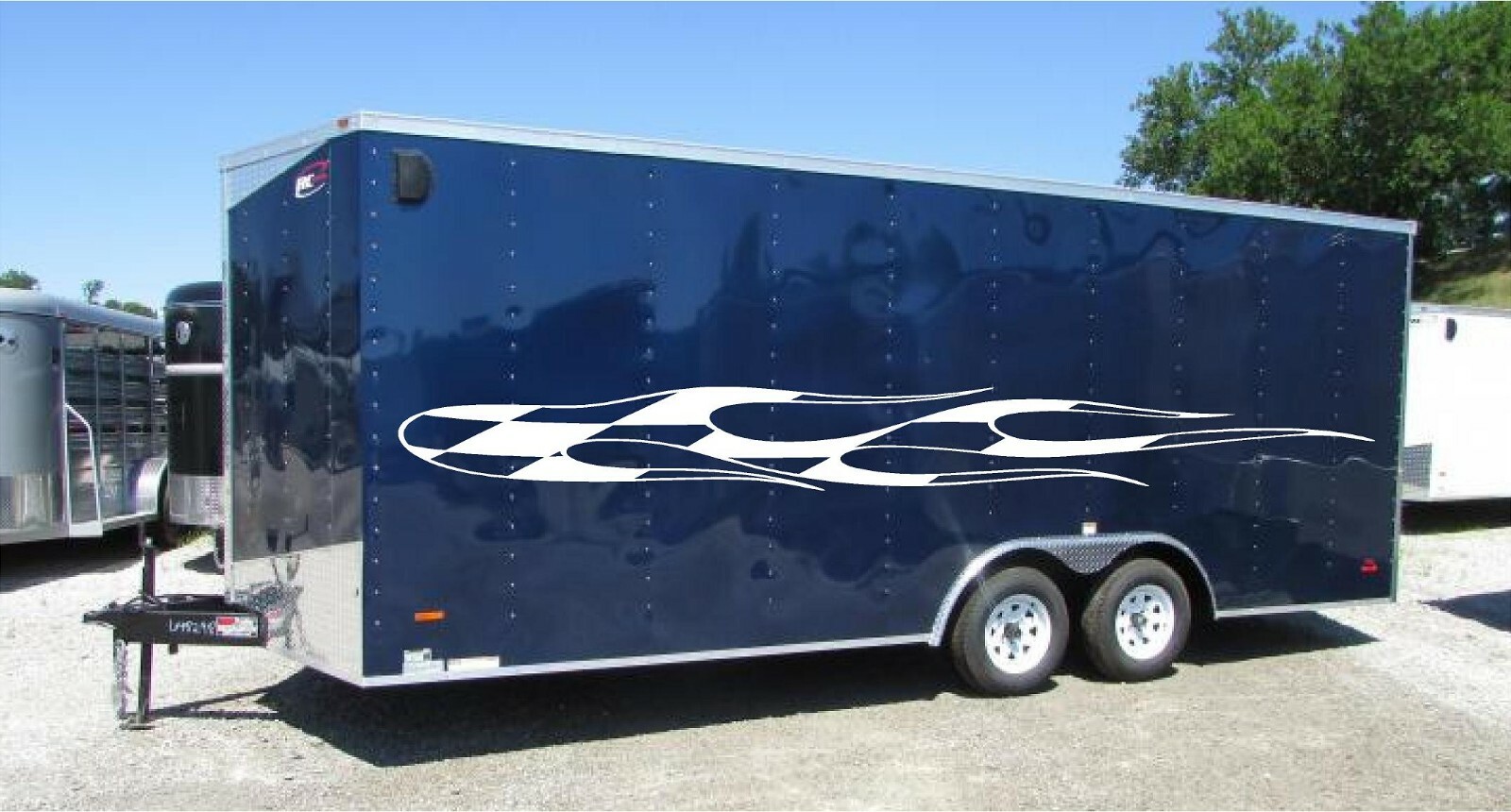 18 feet Race Car Cargo Trailer Truck Checkered Flag Flames Graphic ...