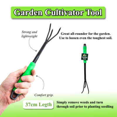 3 Prong Hand Cultivator Garden Tools 37cm Gardening Cultivate ...