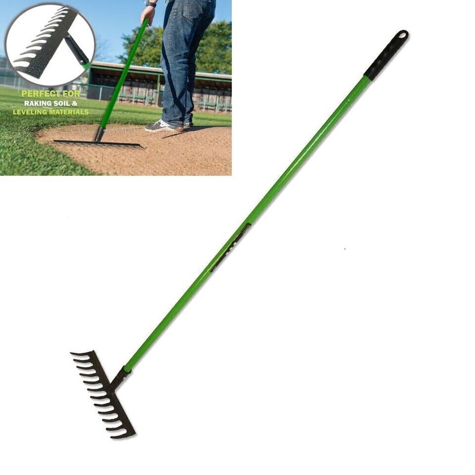 Garden Rake With Handle Heavy Duty Lawn 12 Tooth Weed Soil Rake Grass ...