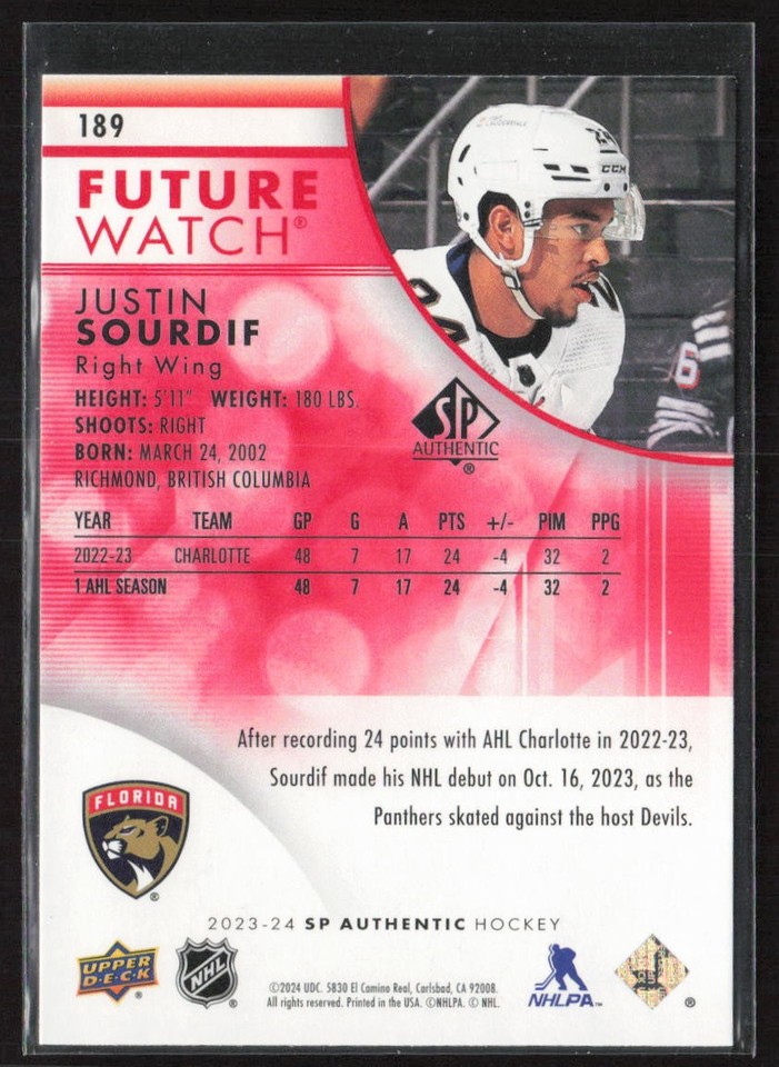 Justin Sourdif 2023-24 SP Authentic Future Watch Limited Red #189 | eBay
