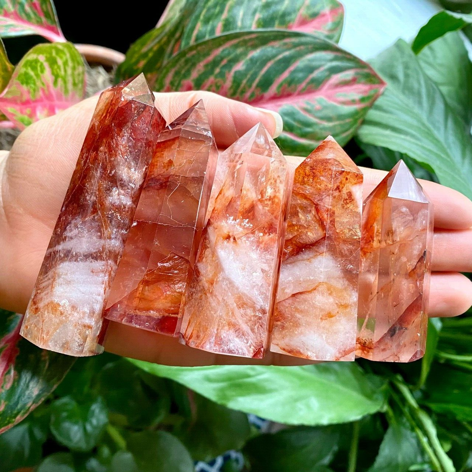 Natural Fire Quartz Hematoid Tower Point Obelisk Healing Reiki Crystal ...