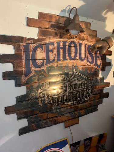 Icehouse Beer Metal Sign Plank Road Brewery Brick Wall W Light Very ...