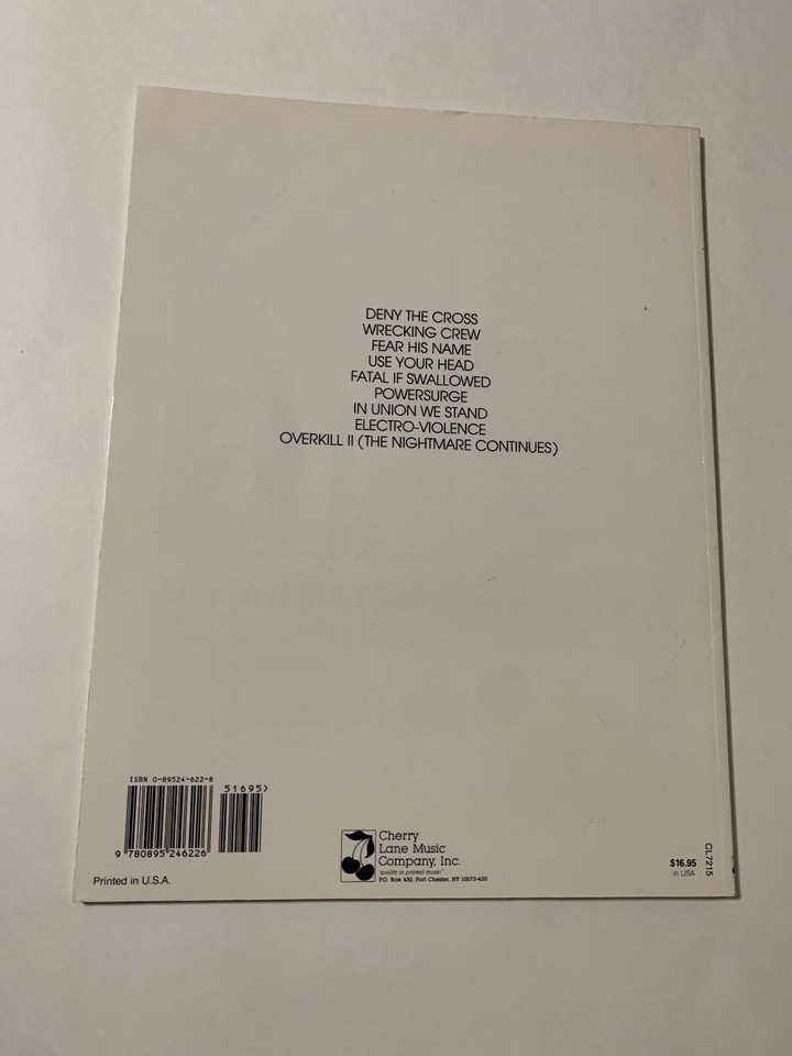Overkill Taking Over Guitar Tab / Tablature Book - Cherry Lane 1990 | eBay
