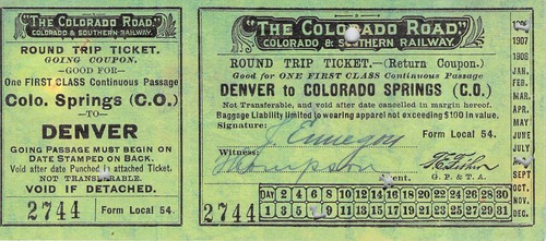 COLORADO SOUTHERN DENVER SPRINGS 1906 FIRST CLASS RAILROAD RAILWAY RR ...