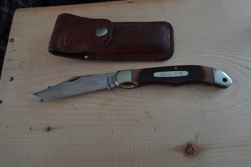 VINTAGE Schrade Old Timer 1250T Blade Folding Knife USA W Leather ...