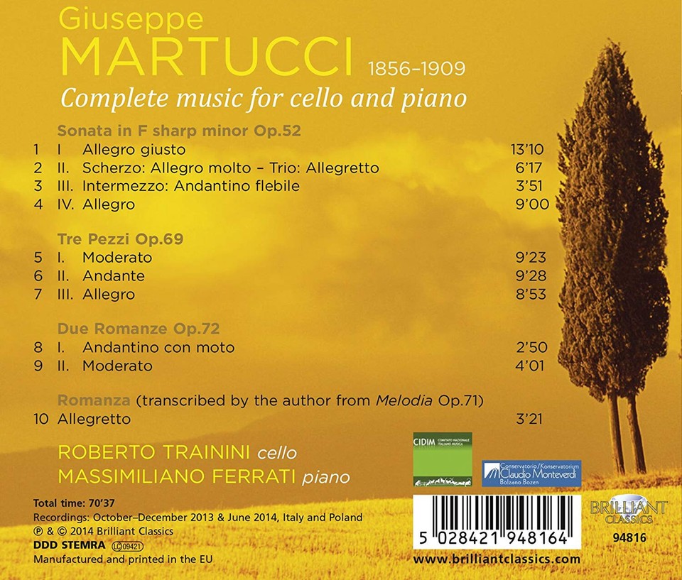 Martucci: Complete Music for Cello and Piano CD NEW SEALED ...