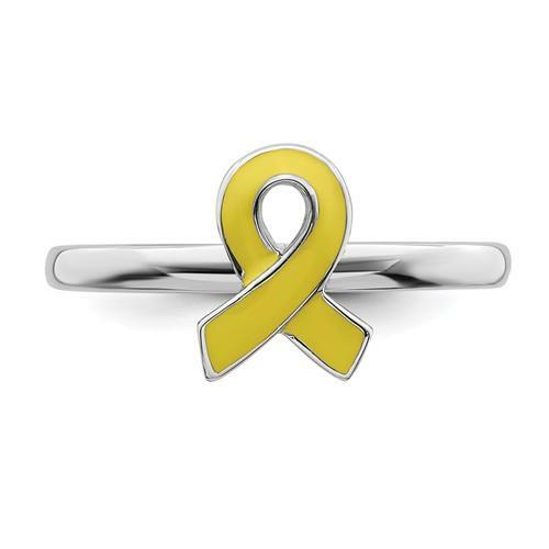Platinum Sterling Silver Colon Cancer Awareness Yellow Ribbon Band Ring ...