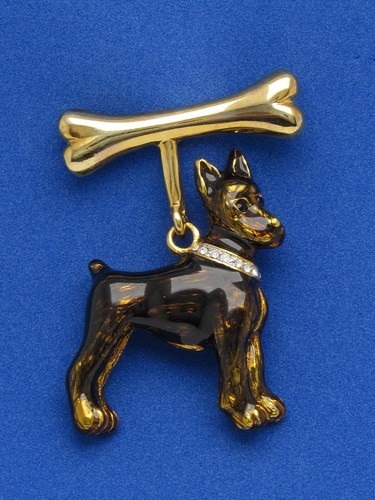 Min Pin Miniature Pinscher Brown Enamel Dog Bone Rhinestone Brooch | eBay