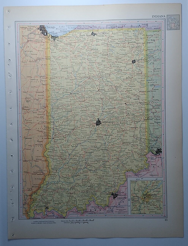 1957 Antique INDIANA Atlas Map - Vintage Encyclopedia Britannica World ...