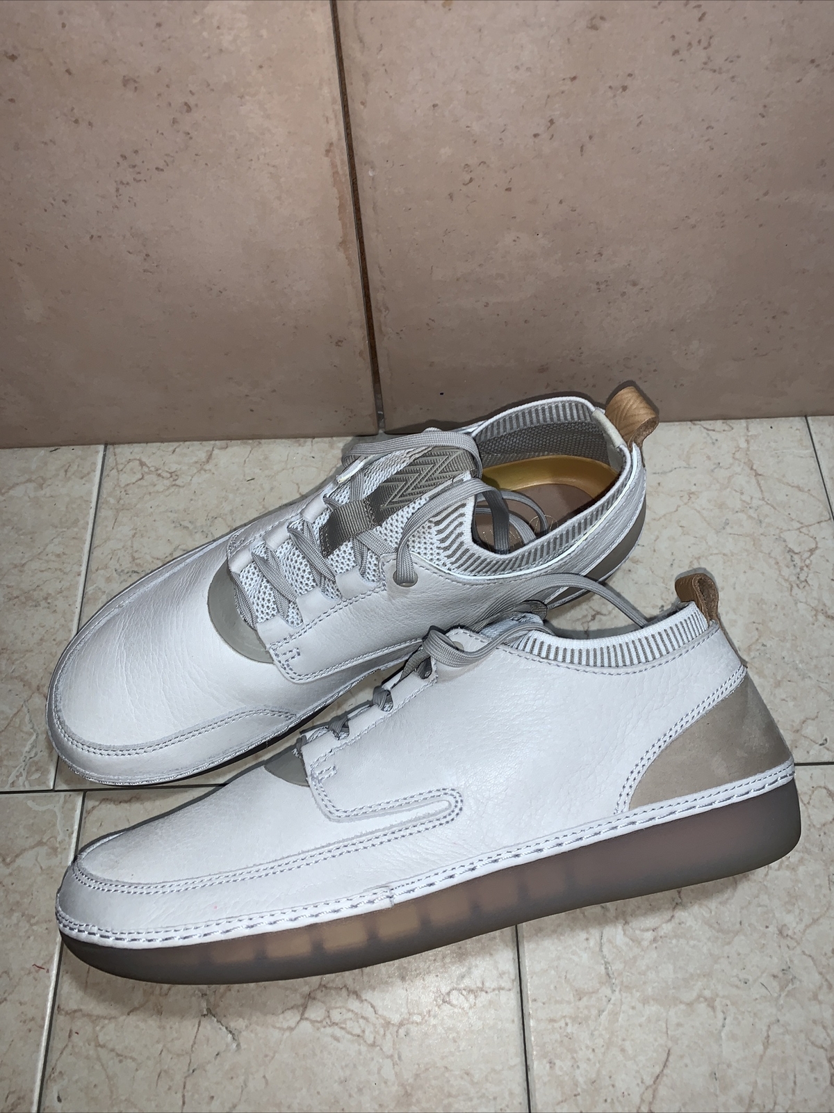 CLARKS Mens Nature IV Sneaker White Leather Suede (26… - Gem