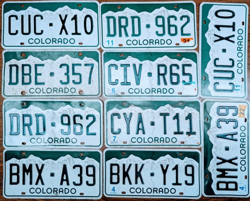 BULK LOT of 10 Colorado License Plates NICE QUALITY. Green Plates In ...