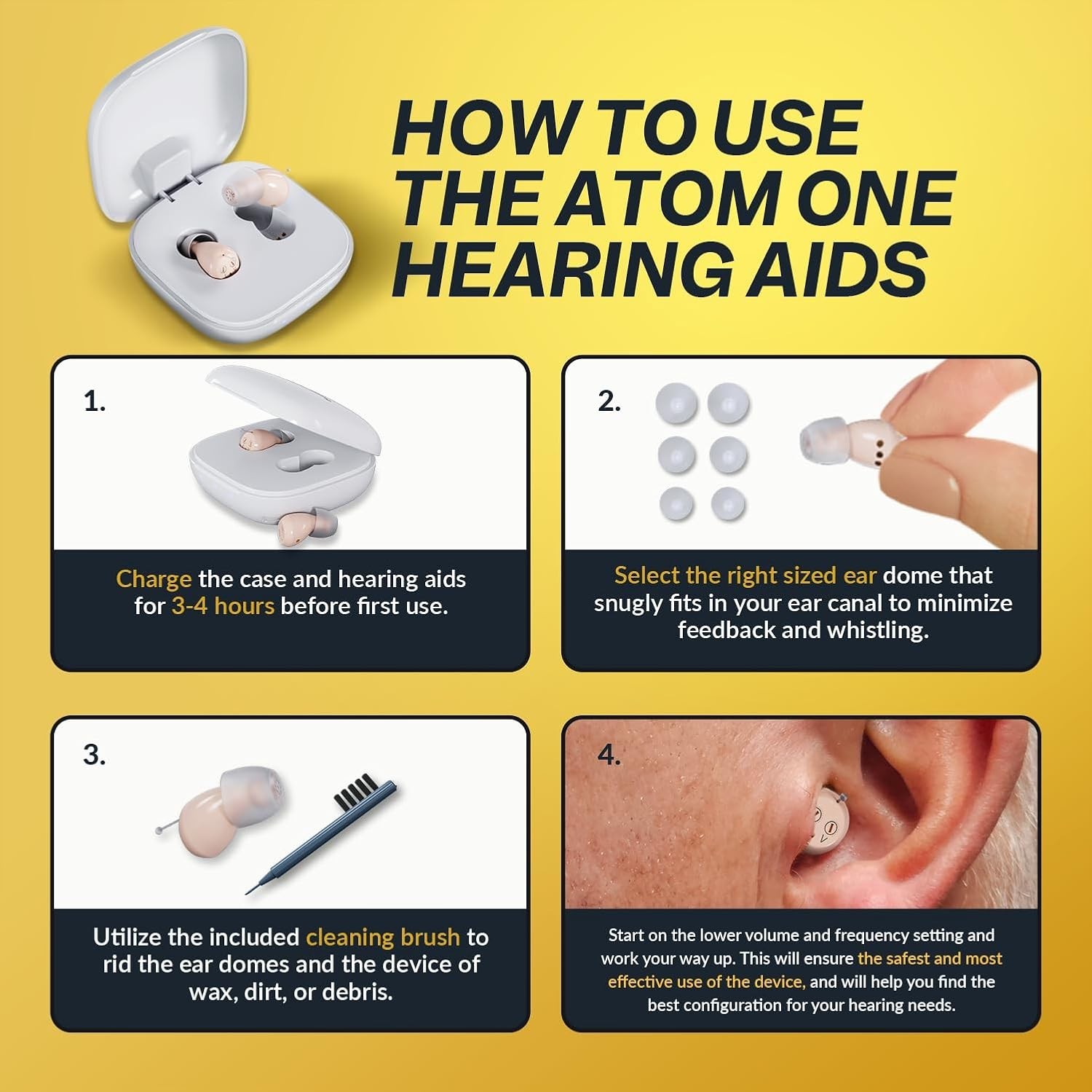 Atom One OTC Hearing Aids, Wireless Rechargeable In-Ear Assistive Sound ...
