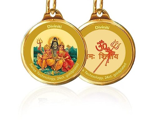 Traditional Shiv Pariver & Om Flip Coin Gold Plated Pendant For Men Set ...
