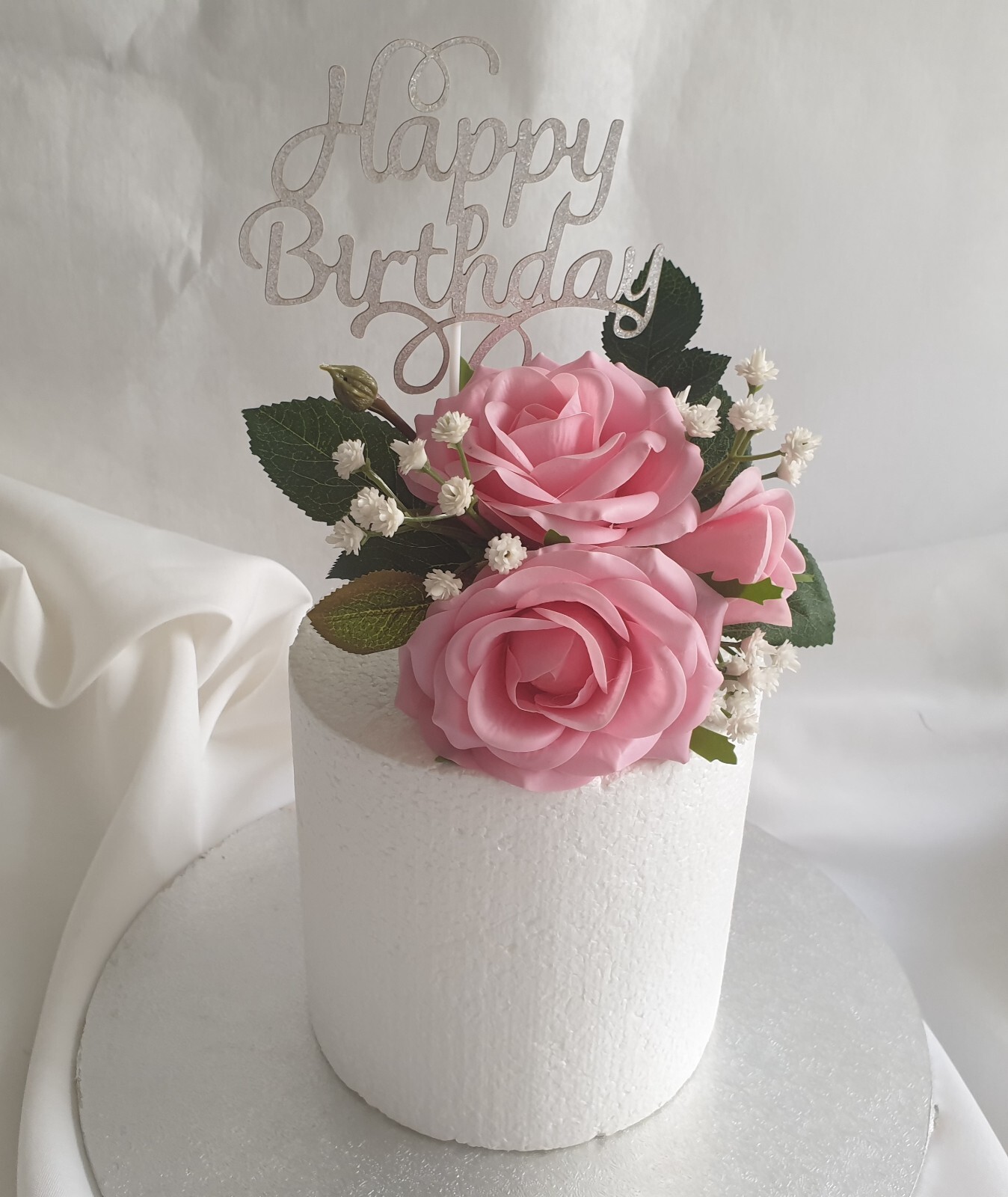 Cake Flower Spray Topper Real Touch Rose with Text Pick | eBay