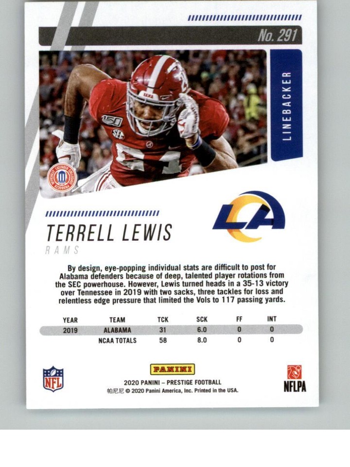 2020 Panini Prestige Terrell Lewis 291 RC Los Angeles Rams | eBay