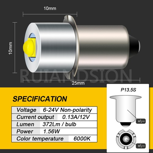 White P13.5S PR2 2525 LED Flashlight Torch Head Bulb Replace Lamp 6V/9V ...