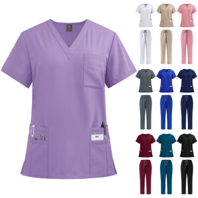 Women Mens Medical Doctor Nursing Uniform Suits Scrubs Shirt Pants ...