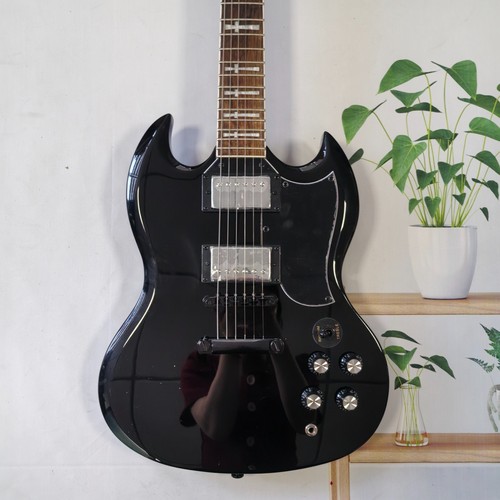US warehouse SG Style Black Electric Guitar Cross Inlay 2H pickups ...